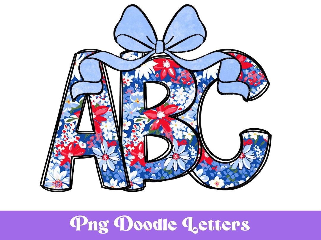 Floral Patriotic Alphabet Clipart: Hand-drawn Doodle Letter Set ...