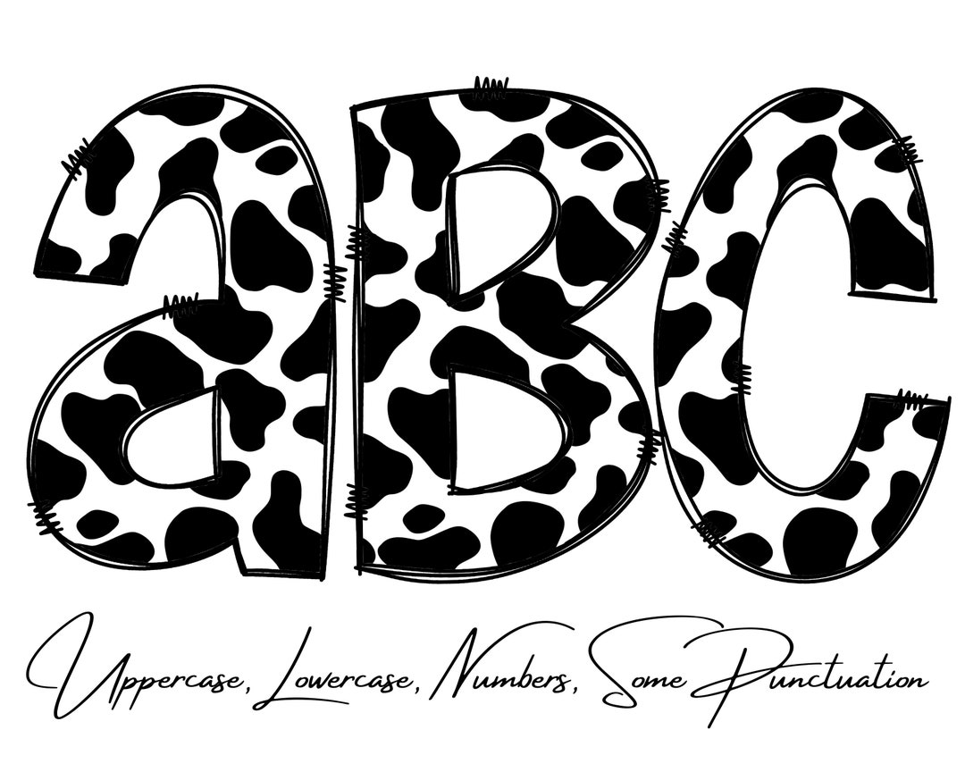 Cow Print Doodle Alphabet Clipart, PNG Design, Instant Download, Animal ...