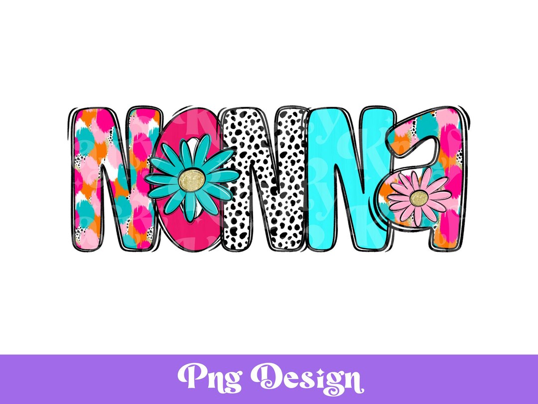 Preppy Nonna Sublimation PNG Design, Bright Doodle Letters, Mother's ...