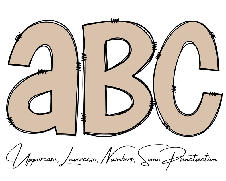 Tan Doodle Alphabet Clipart, Sublimation Letter Set, Commercial Use ...