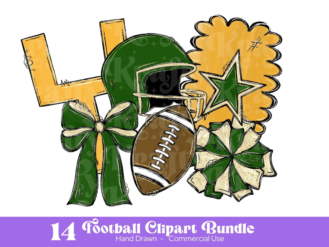 Football Clipart PNG Bundle, Hand Drawn, Commercial Use, School Spirit ...