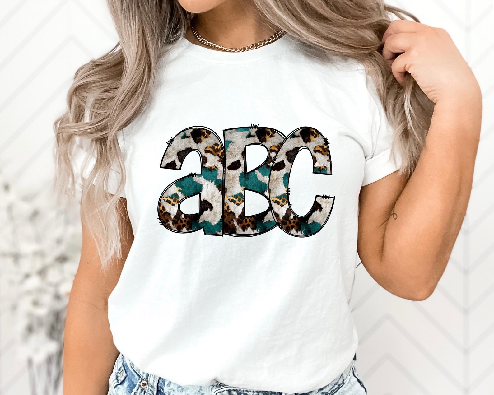 Cow Print Doodle Alphabet Clipart, Animal Pattern, Western Turquoise ...