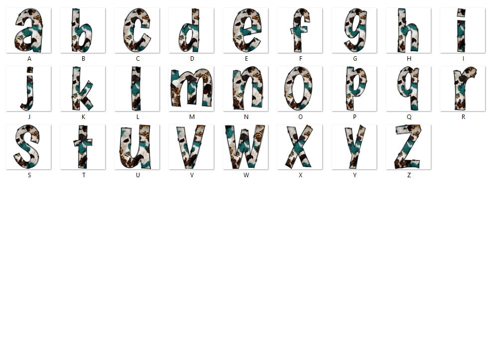 Cow Print Doodle Alphabet Clipart, Animal Pattern, Western Turquoise ...