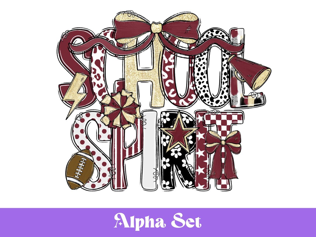 School Spirit Alphabet Clipart: Maroon Team Mascot, Football & Cheer ...