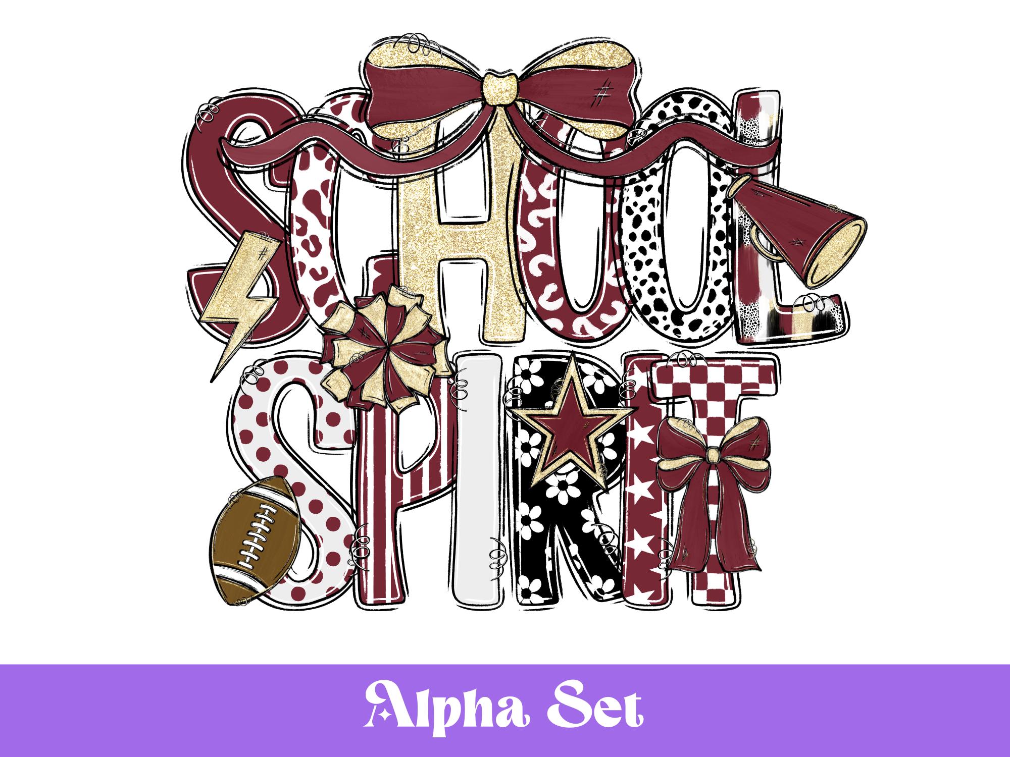 School Spirit Alphabet Clipart: Maroon Team Mascot, Football & Cheer ...