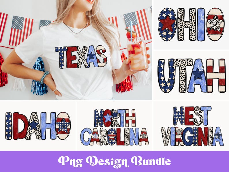 Dalmatian Dots State Names PNG Bundle: Patriotic Sublimation Designs ...