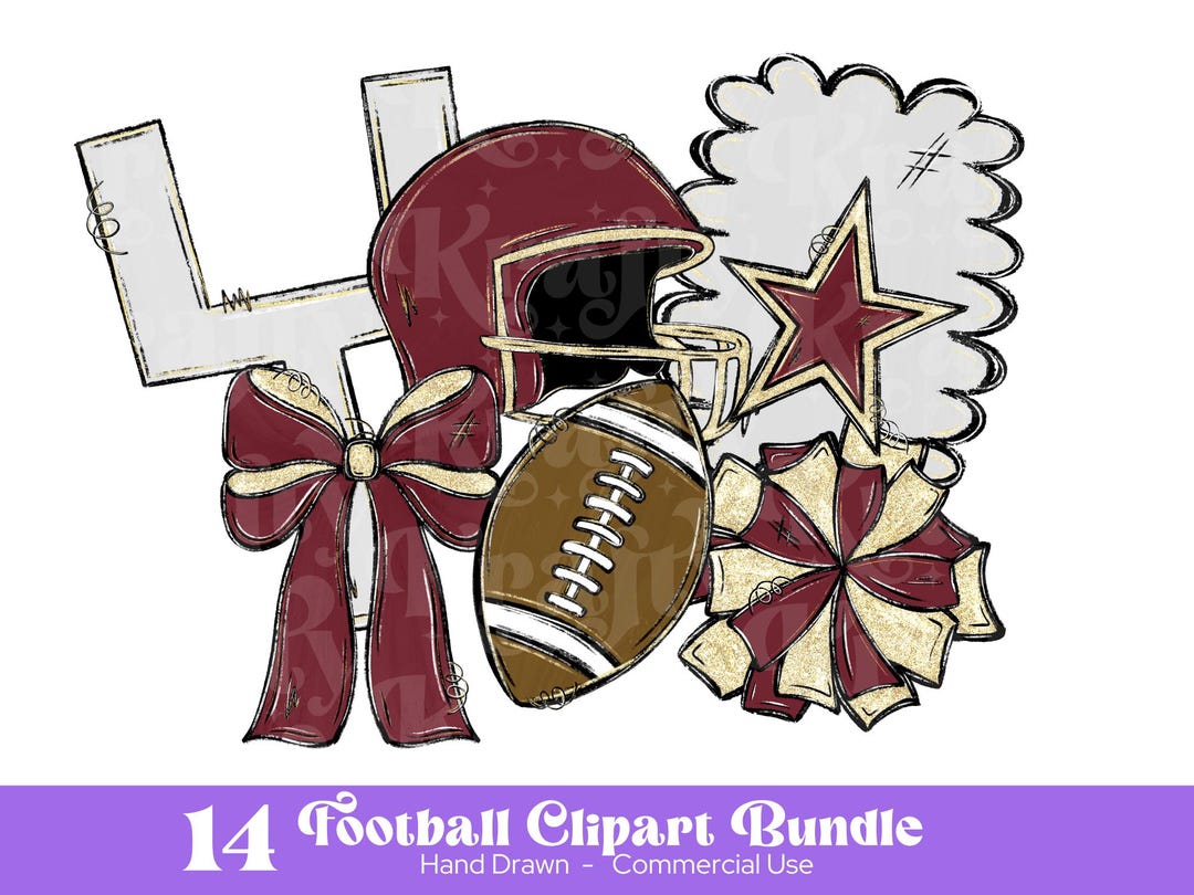 Football Clipart PNG Bundle: Hand Drawn, Maroon and Gold (commercial ...