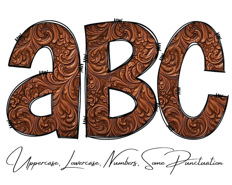 Tooled Leather Doodle Letters, Western Alphabet Clipart, Sublimation ...