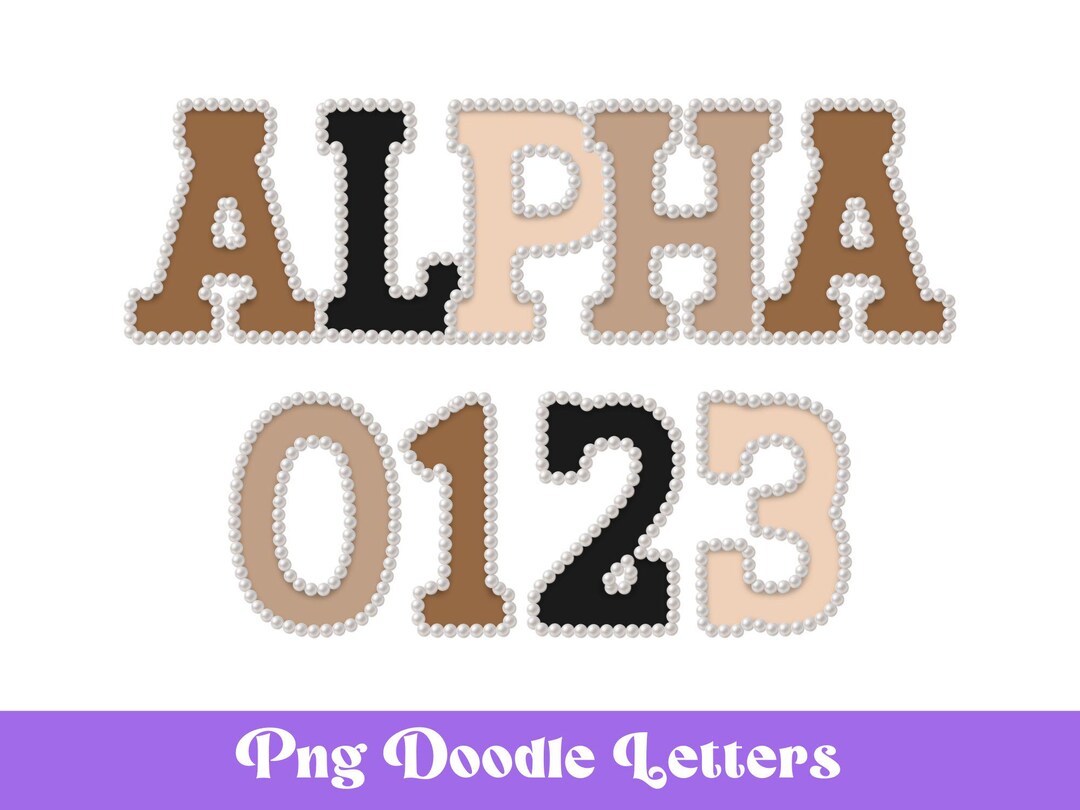 Pearl Alpha Set, Doodle Alphabet Clipart, Sublimation Letter Set, Hand ...
