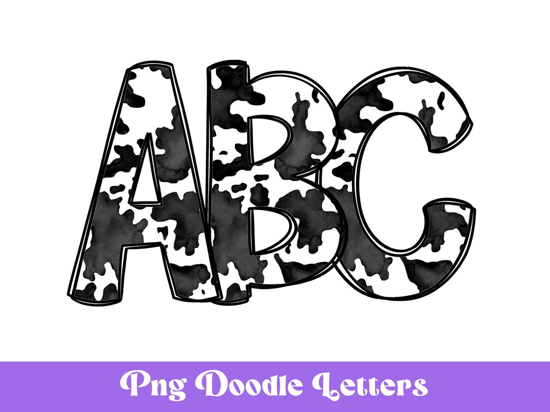 Cow Print Doodle Alphabet, Animal Print, Cowhide, Sublimation Letters ...