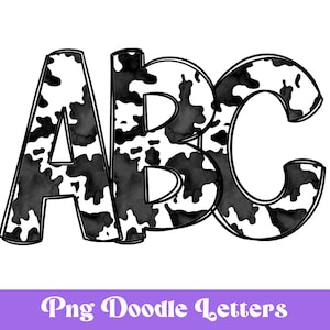 Cow Print Doodle Alphabet, Animal Print, Cowhide, Sublimation Letters ...