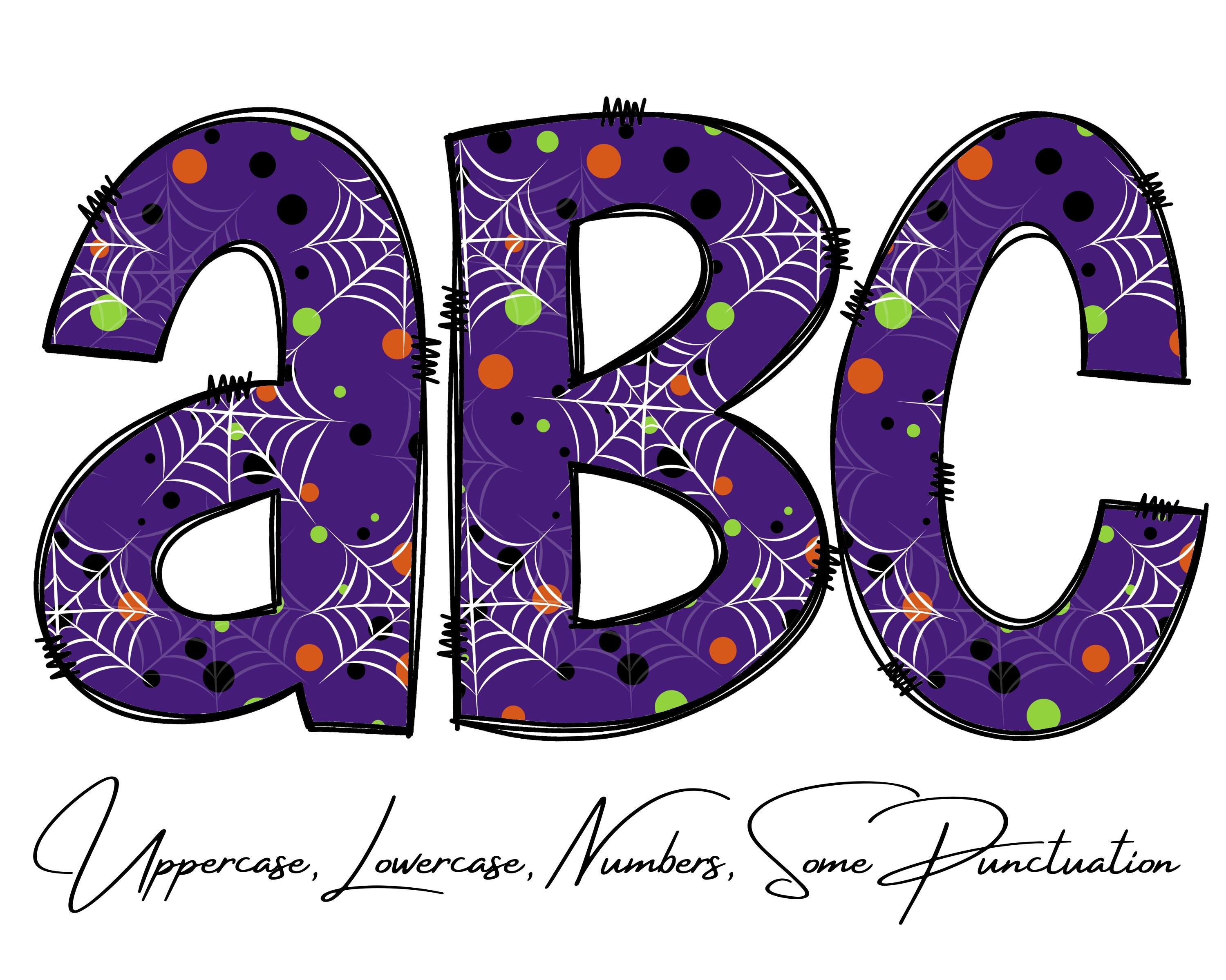 Halloween Doodle Alphabet Clipart Spiderweb Pattern Fall - Etsy