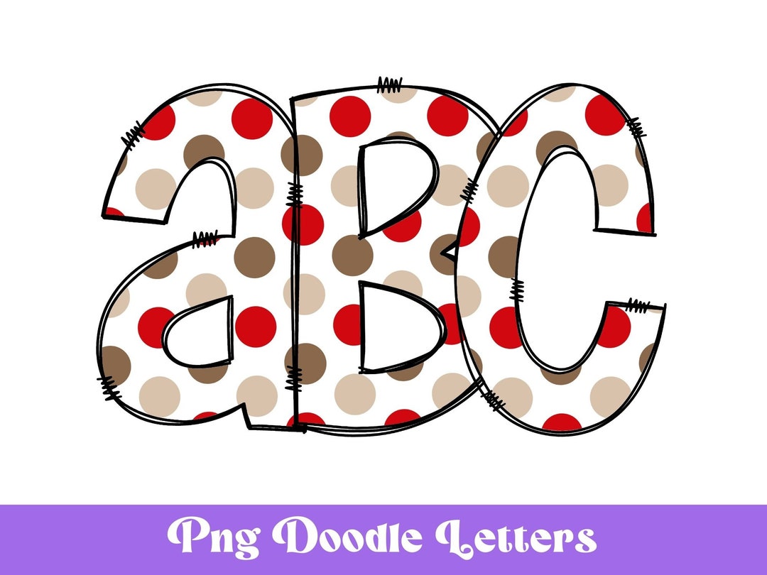 Polka Dot Doodle Alphabet Clipart, Sublimation Letter Set, Hand Drawn ...