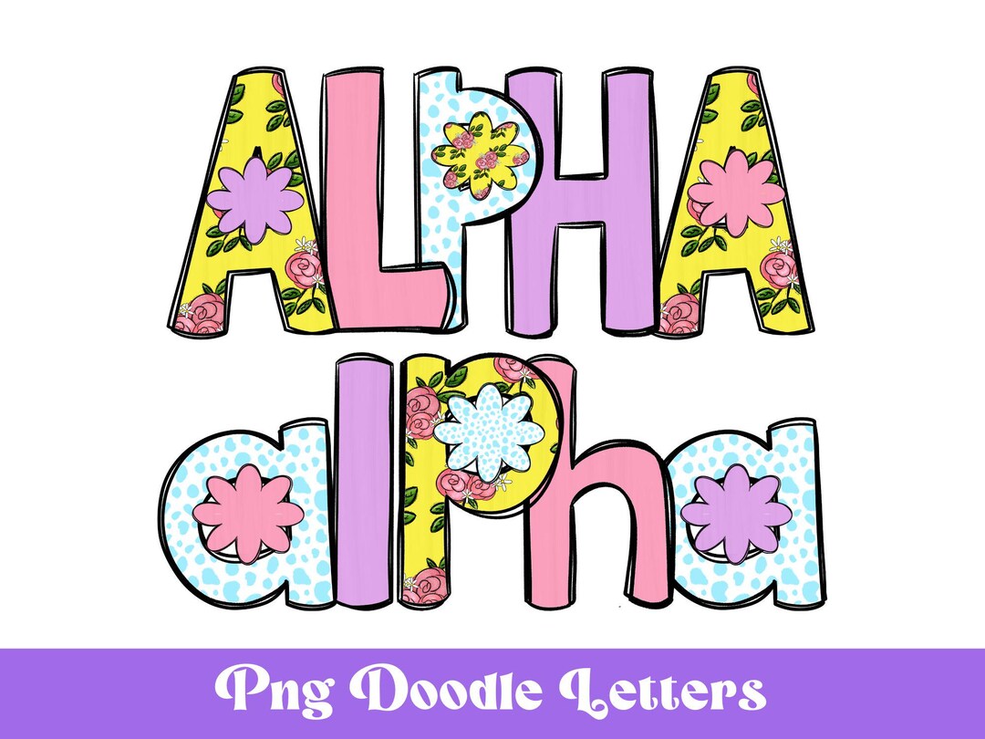 Floral Doodle Alphabet Clipart, Sublimation Letters, Dalmatian Alphabet ...