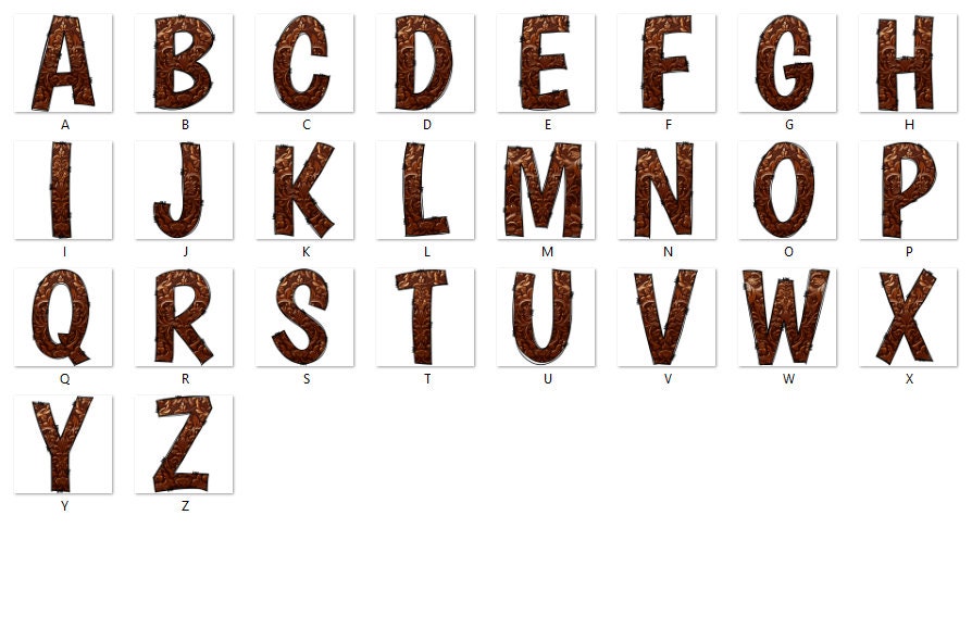 Tooled Leather Letters, Western Doodle Alphabet Clipart, Sublimation ...
