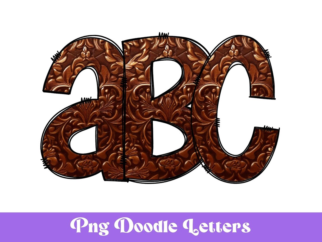 Tooled Leather Letters, Western Doodle Alphabet Clipart, Sublimation ...