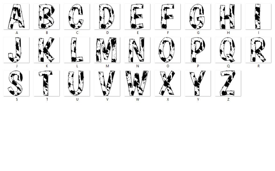 Cow Print Doodle Alphabet, Animal Print, Cowhide, Sublimation Letters ...