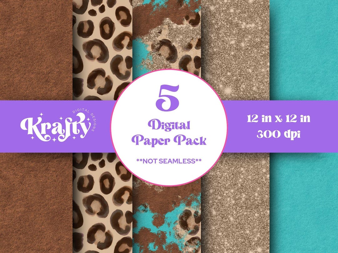 Leopard Print Digital Paper Bundle: Teal Glitter Backgrounds (instant ...