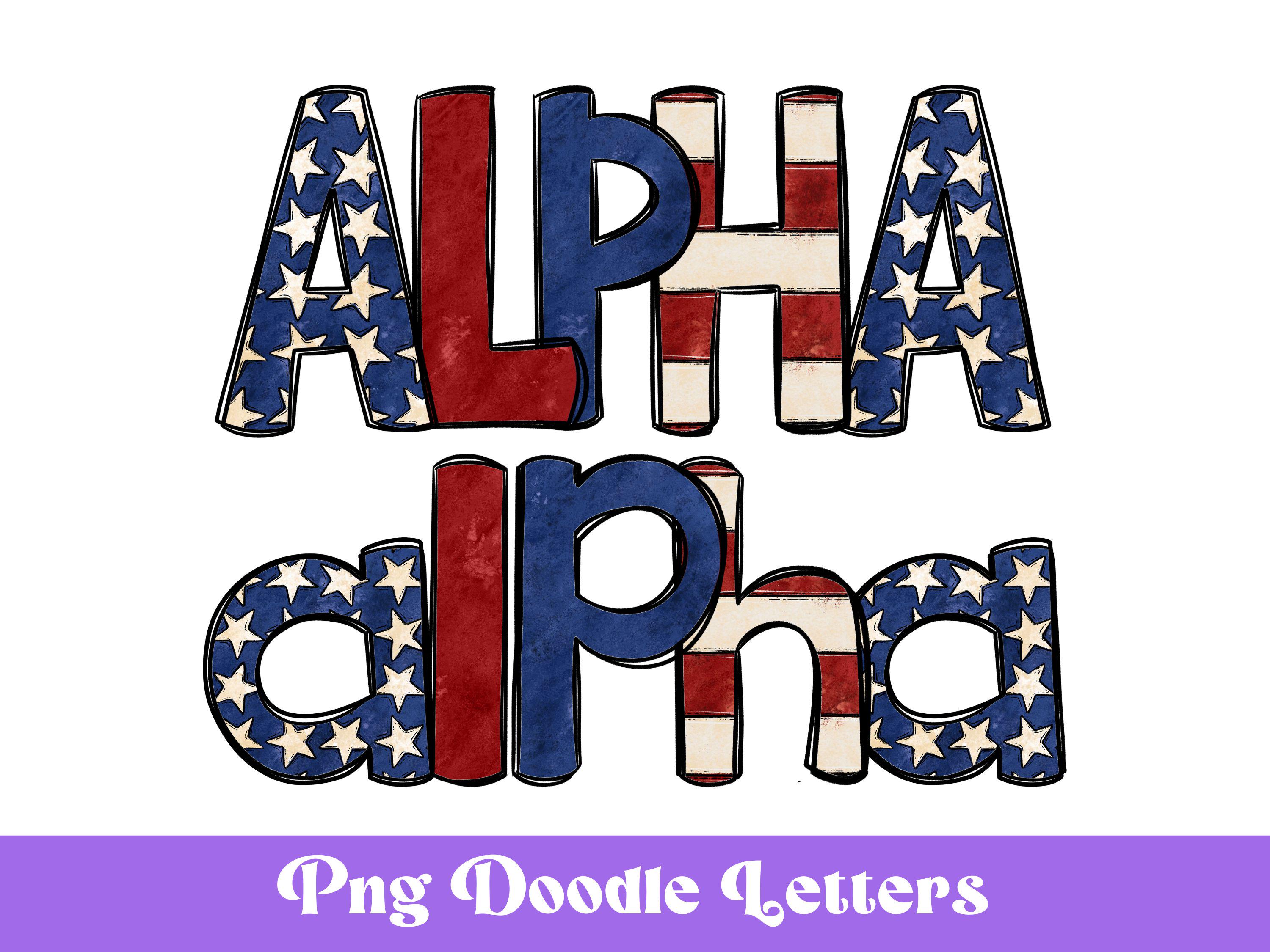 Patriotic Doodle Alphabet Clipart: 4th of July PNG Letters (digital ...