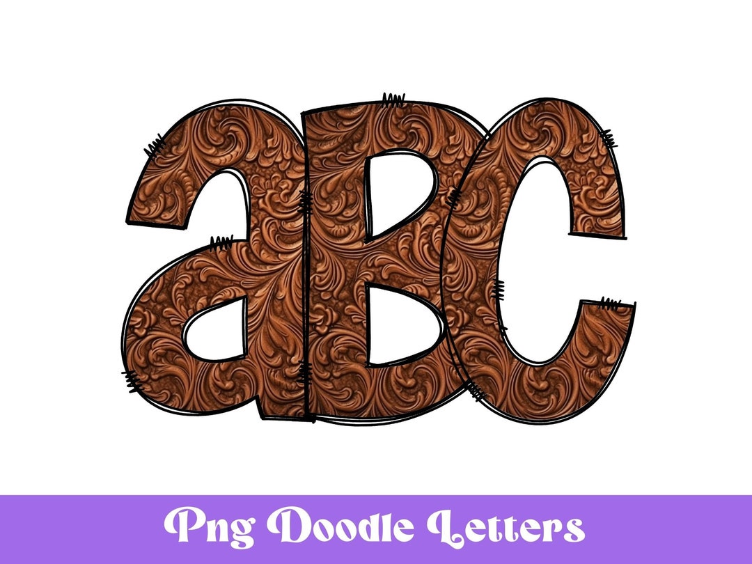 Tooled Leather Doodle Letters, Western Alphabet Clipart, Sublimation ...