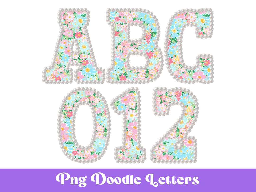 Pearl Alpha Set, Doodle Alphabet Clipart, Sublimation Letter Set, Hand ...