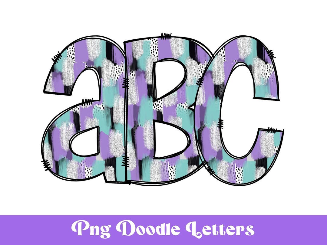 Purple and Teal Glitter Brush Strokes Doodle Alphabet Clipart ...