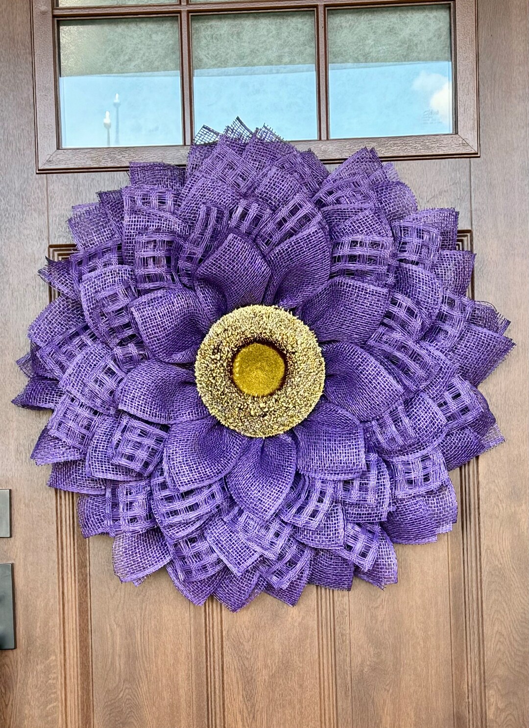 Purple Burlap Flower Wreath, Flower Wreath, Spring Wreath, Summer ...