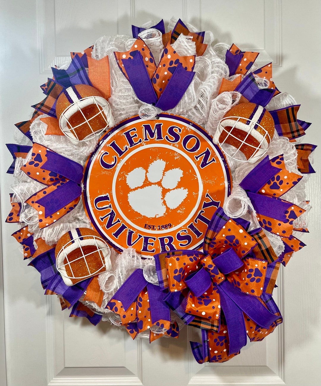 Clemson University Wreath, Football Wreath, Clemson Tigers, Tigers Wreath, SC Tigers, Orange and ...