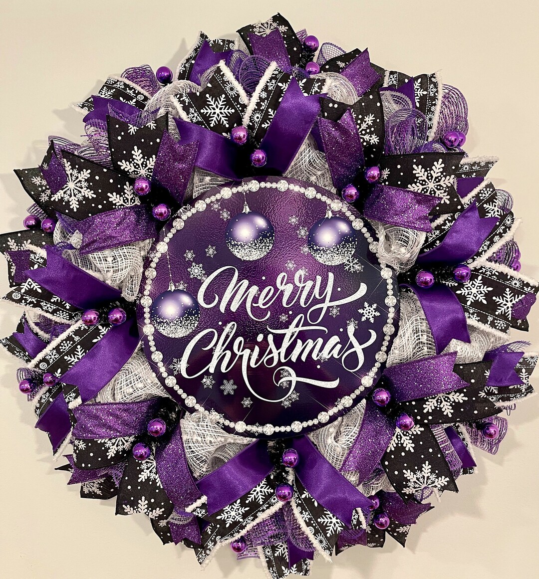 Purple Christmas Wreath, Wreath for Front Door, Merry Christmas Wreath ...