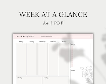 The Week Ahead Weekly Planner Printable PDF, Week at a Glance, Weekly ...