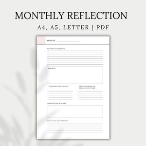 Monthly Reflection Printable, Monthly Review Planner Insert | A4, A5 ...