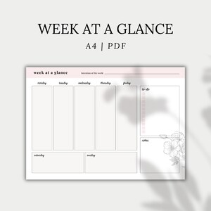 A4 Weekly Planner, Printable Week at a Glance, Weekly Organizer | PDF ...