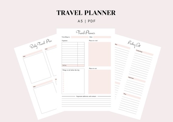 Travel Planner Kit Printable Trip Planner Packing Checklist | Etsy