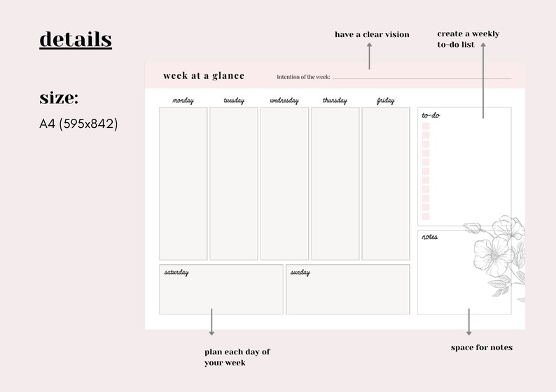 A4 Weekly Planner Printable Week at a Glance Weekly - Etsy