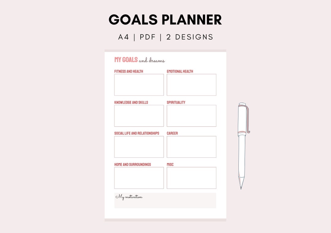 Goal and Dreams Planner Printable Minimalist Goals Worksheet - Etsy
