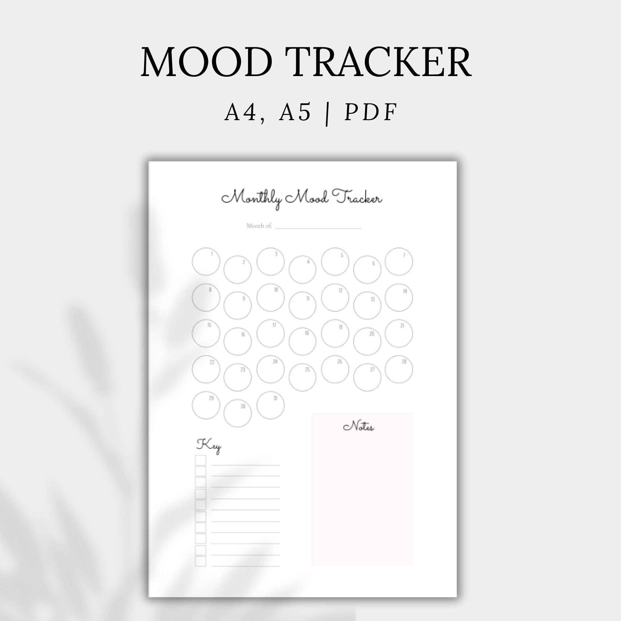 Mood Tracker, Yearly and Monthly Mood Log, Mood Chart Journal ...