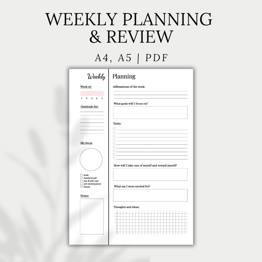 Weekly Overview Planner, Printable Week at a Glance, Plan & Review Your ...