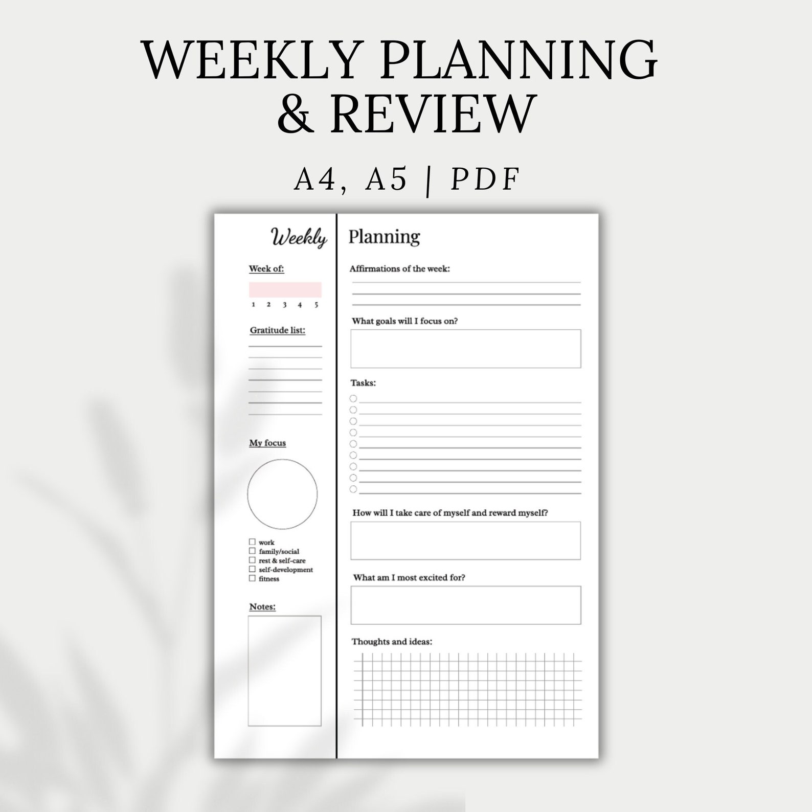 Weekly Overview Planner, Printable Week at a Glance, Plan & Review Your ...