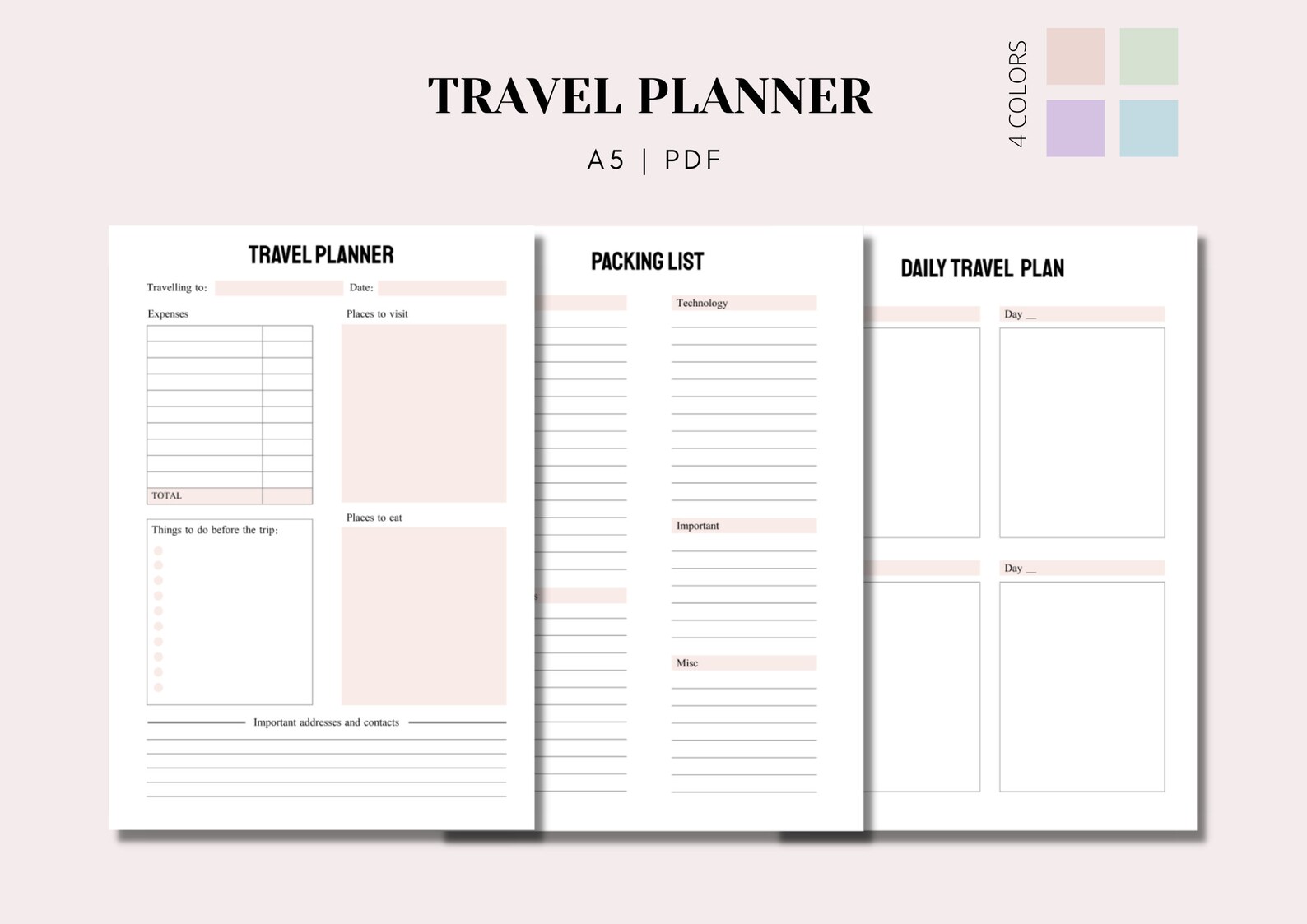 Travel Planner Kit Printable Trip Planner Packing Checklist - Etsy