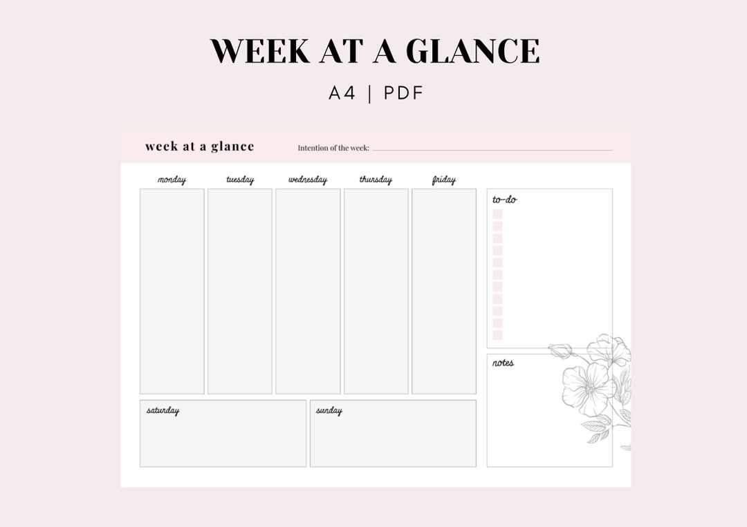 A4 Weekly Planner Printable Week at a Glance Weekly - Etsy