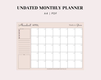 Printable Monthly Planner Month at a Glance Undated - Etsy