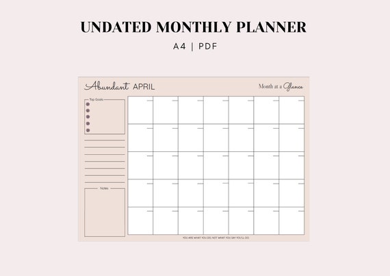 Monthly Planner Printable & Undated Month at a Glance | Etsy