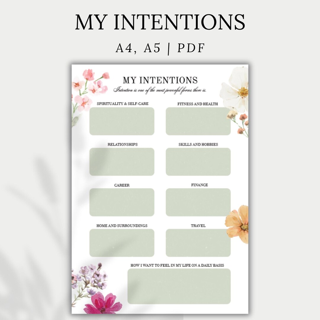Floral Intentions Planner Printable: Goal Setting, Vision Journal (A4 ...