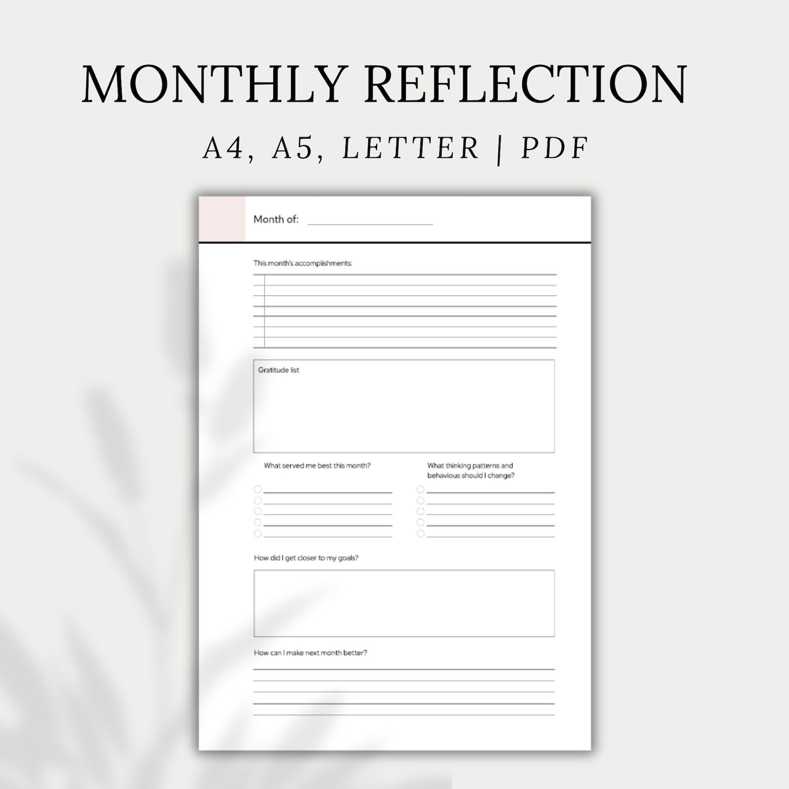 Monthly Reflection Printable, Monthly Review Planner Insert A4, A5 ...