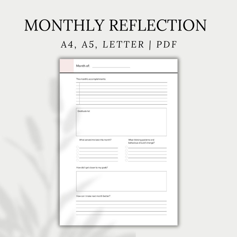 Monthly Reflection Printable, Monthly Review Planner Insert A4, A5 ...