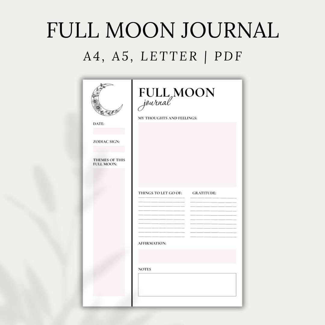 Printable Full Moon Journal | A4, A5, Letter Size | Self-reflection ...