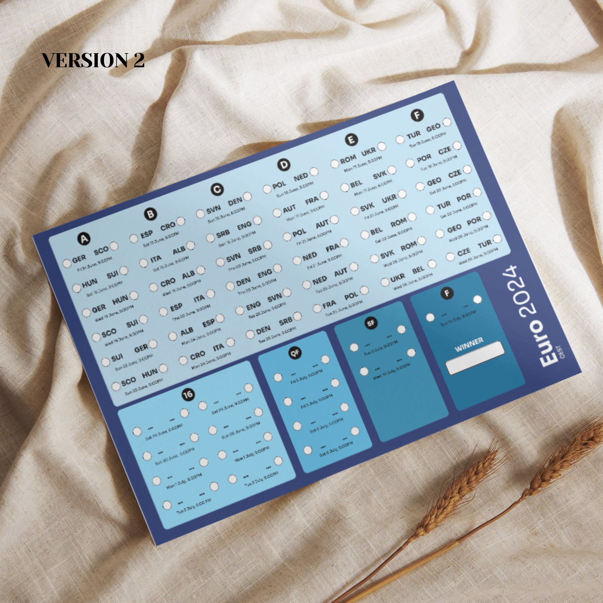 Euro 2024 Printable Wallchart CEST, Tournament Wallchart, UEFA Euro Soccer Fixtures Chart Simple ...