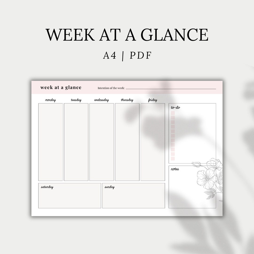 A4 Weekly Planner, Printable Week at a Glance, Weekly Organizer | PDF ...
