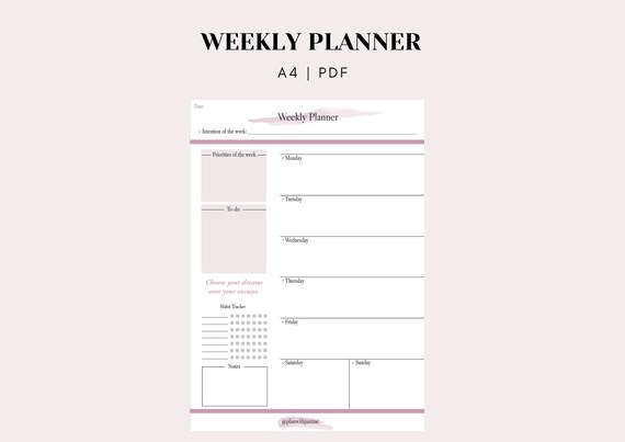 Weekly Planner Printable & Undated Weekly Schedule Week | Etsy