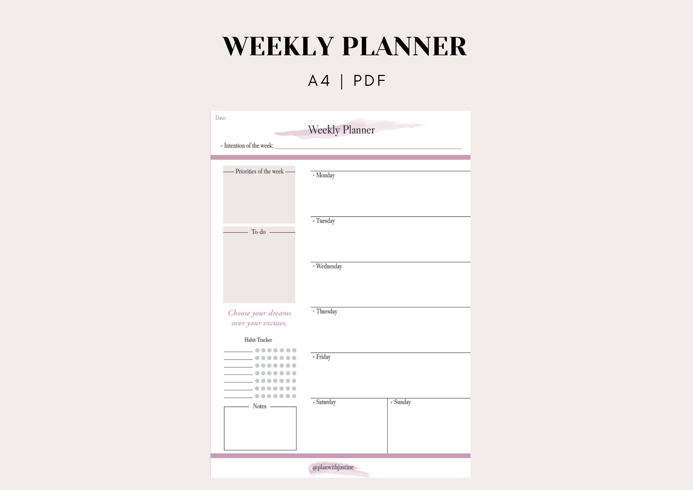 Weekly Planner Printable & Undated Weekly Schedule Week - Etsy UK